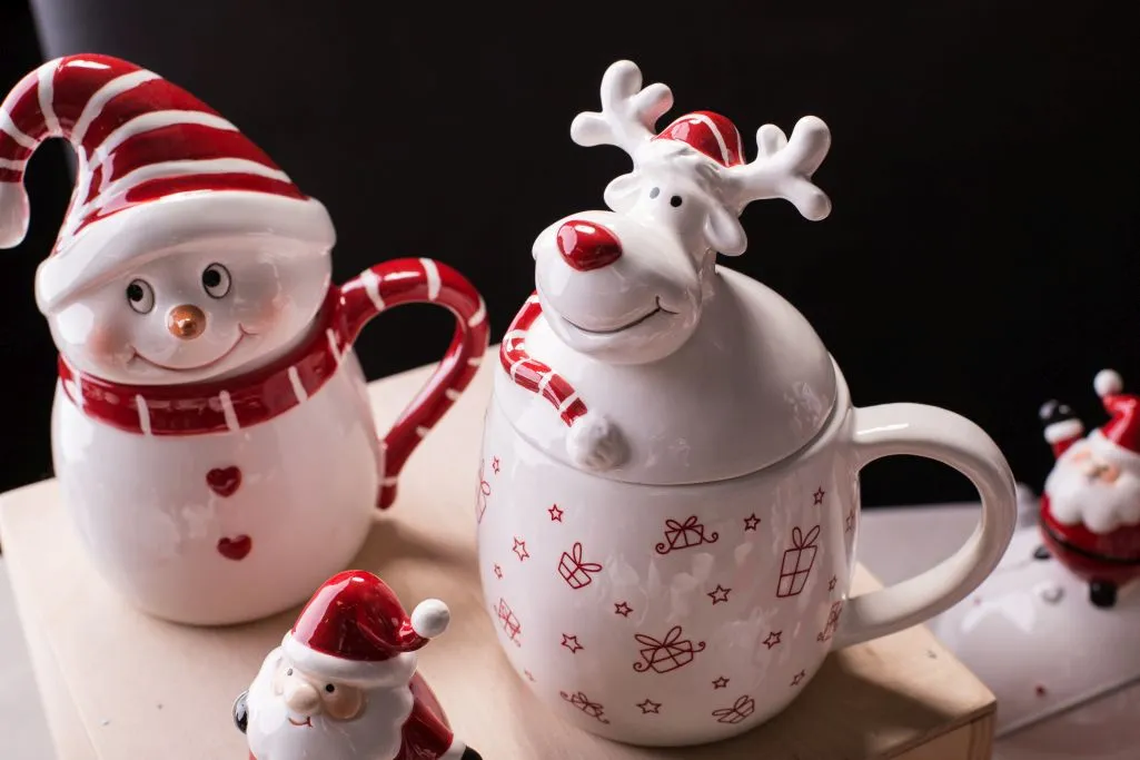 Kubek do kawy i herbaty dolomitowy z pokrywką świąteczny Boże ...