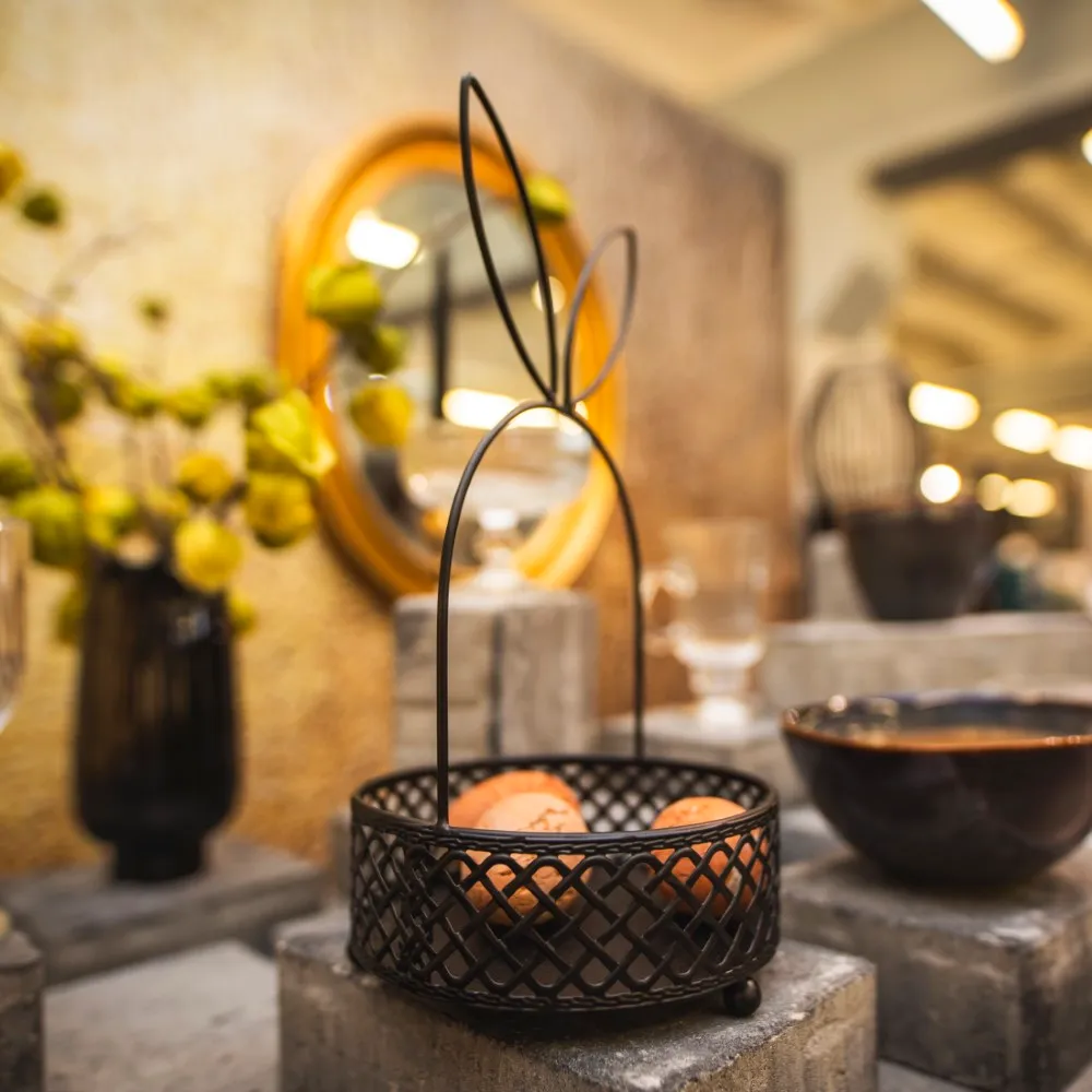 Patera dekoracyjna metalowa Wielkanoc Altom Design Zając czarna 34 cm ...