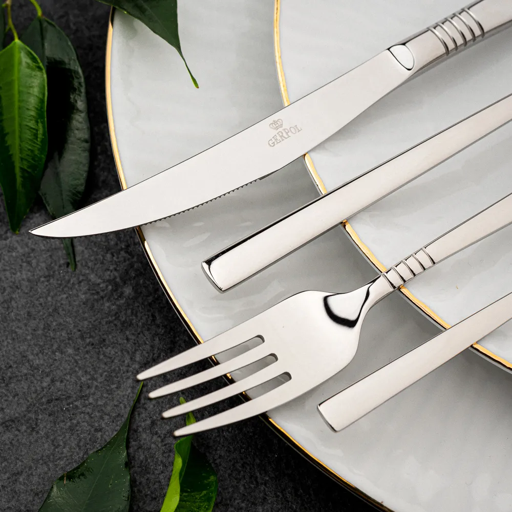 Sztućce / zestaw sztućców na 6 osób Gerpol Apollo srebrny połysk (24 ...