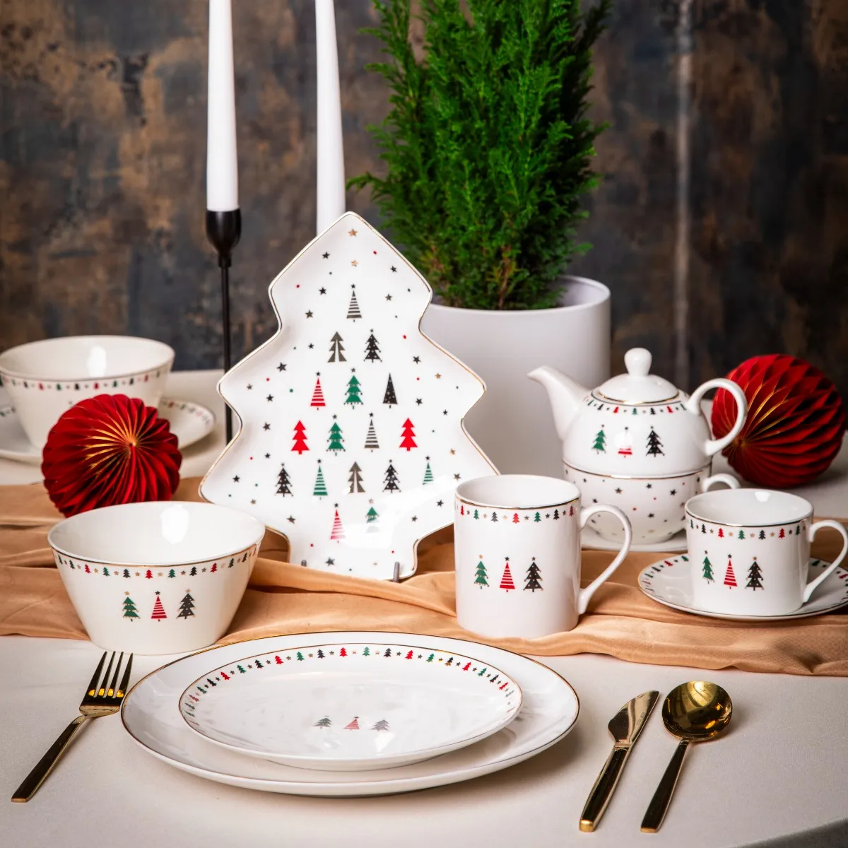 Zestaw do parzenia herbaty tea for one porcelanowy świąteczny New Bone ...