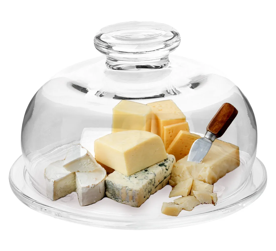 Talerz do serów, wędlin szklany z kloszem Edwanex 21 cm - altom.pl